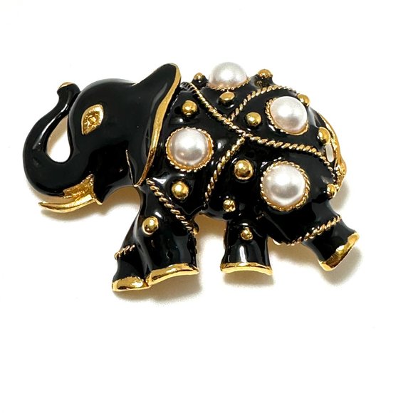 Kenneth Jay Lane | Jewelry | Kenneth Jay Lane Elephant Pin Gold Black ...